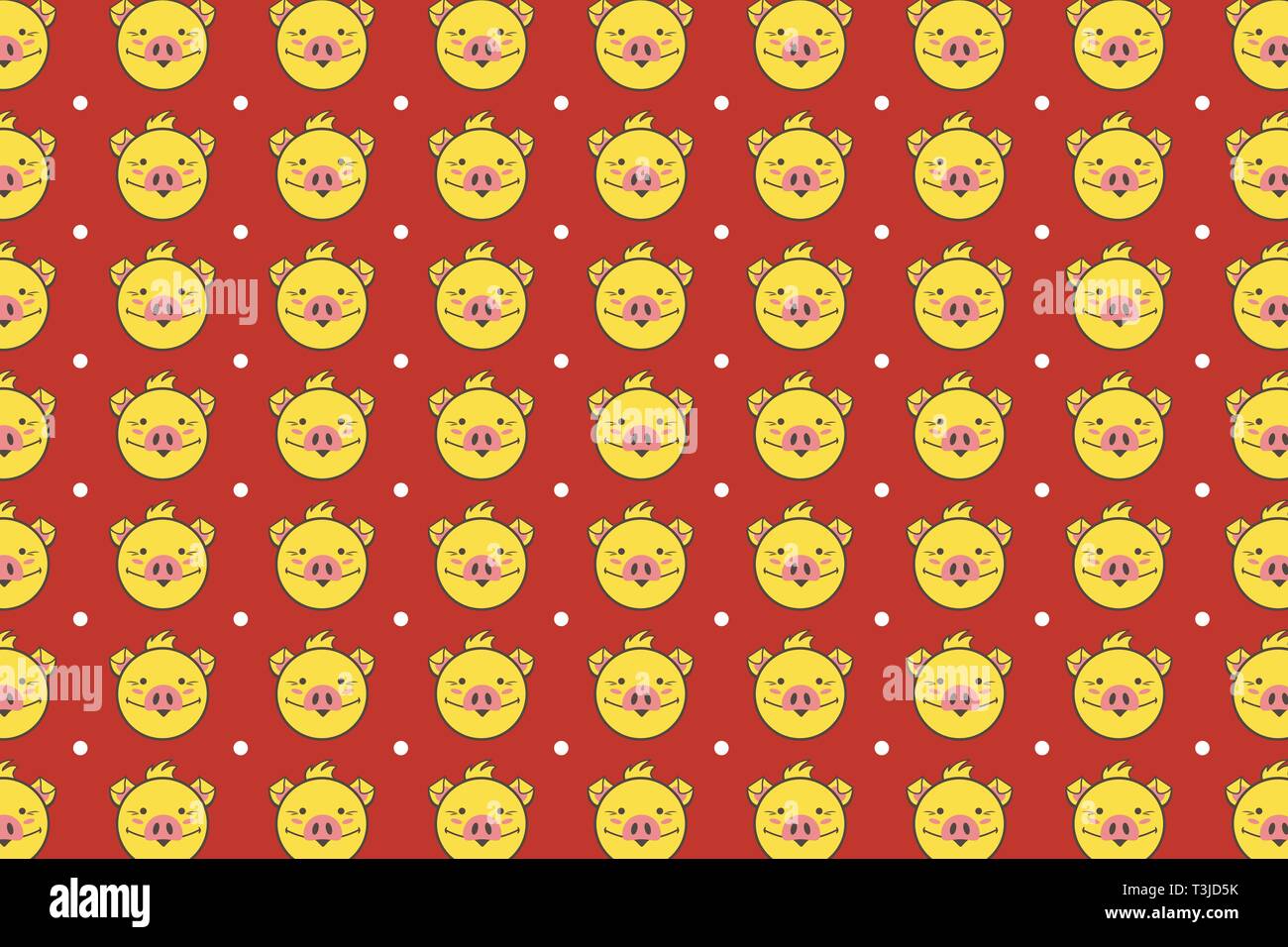 The cute pattern of yellow piggy is on a red background. Flat design ...