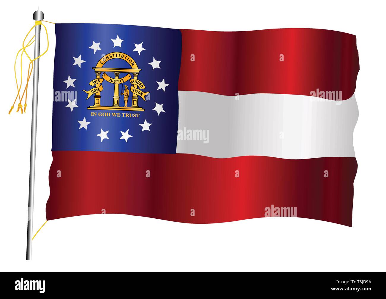 The Georgia State US state flag set against against a white background ...