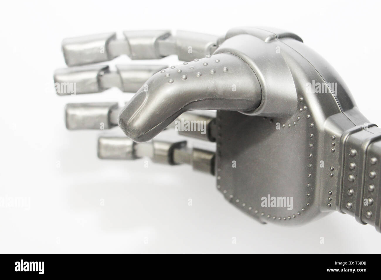 Robot hand. Metal hand cyborg. Close-up. White background. Modern ...