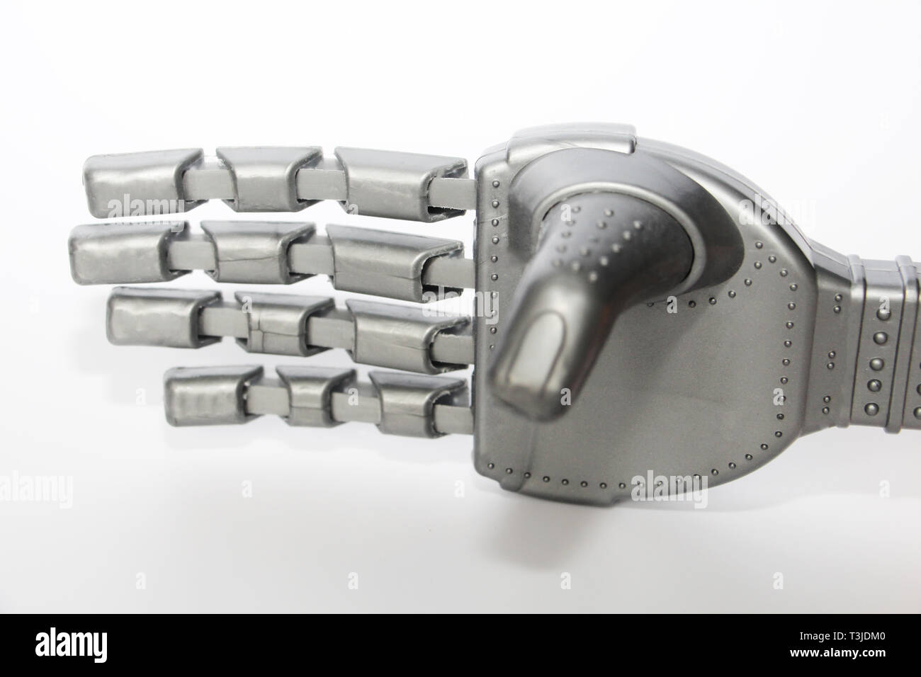 Robot hand. Metal hand cyborg. Close-up. White background. Modern ...