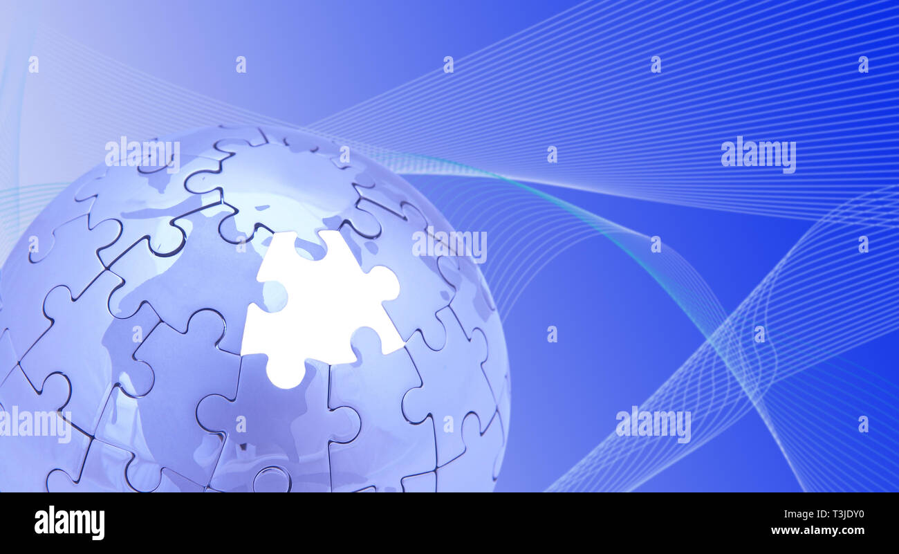 blue puzzle world on white background, space for messages Stock Photo ...