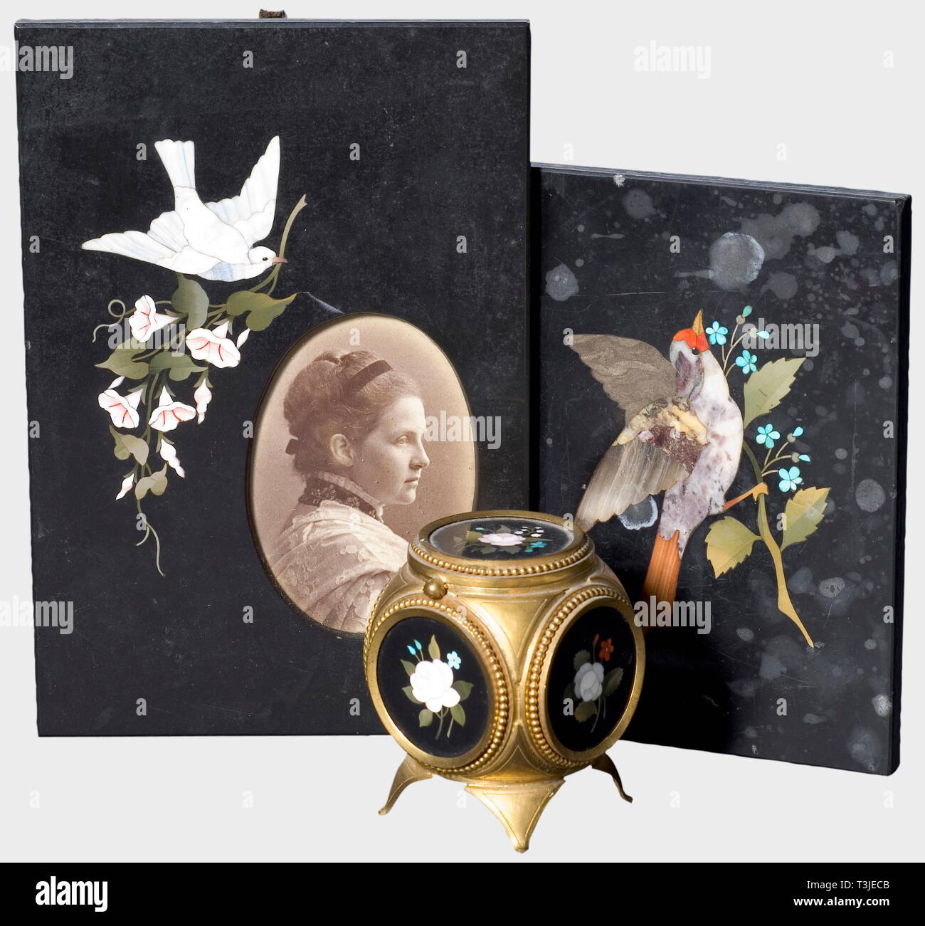 A picture frame, a box, and a paper weight, Pietre Dure Work, Florence ...