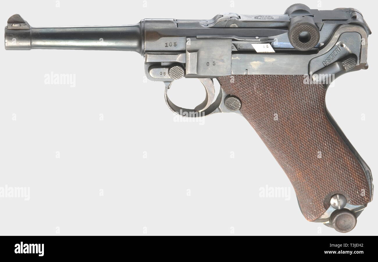 Small arms, pistols, Luger Pistol 08 Parabellum, caliber 9 mm ...