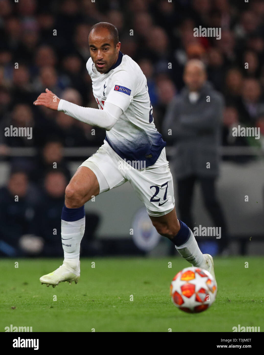 London, UK. 9th Apr 2019. Lucas of Tottenham during the UEFA Champions ...