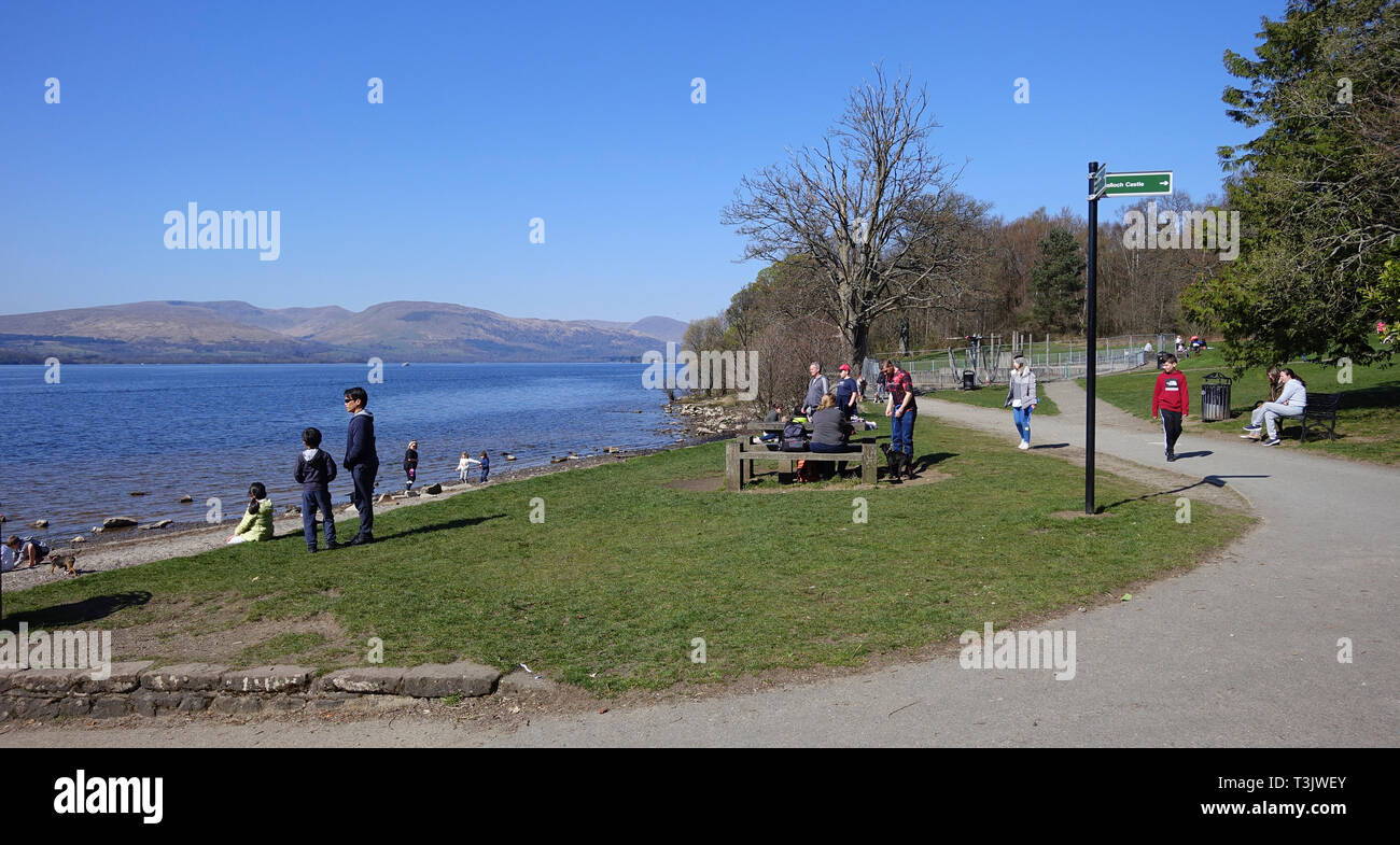 Balloch Country Park, UK. 10th Apr, 2019. Beautiful spring sunshine at ...