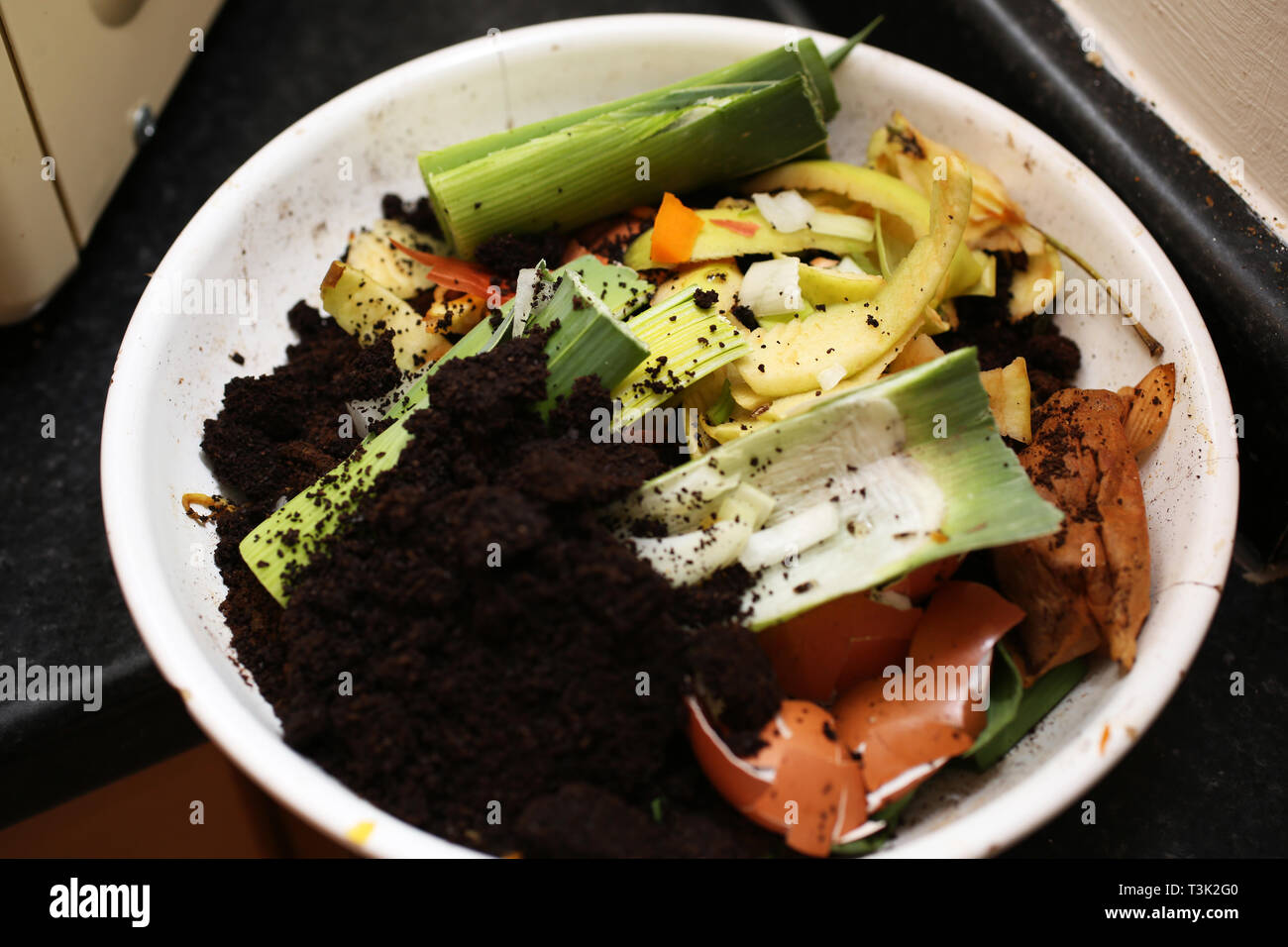 General views of food waste being collected for a brown food waste ...