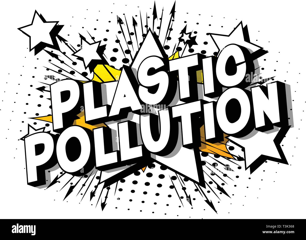 Plastic Pollution - Vector illustrated comic book style phrase on ...