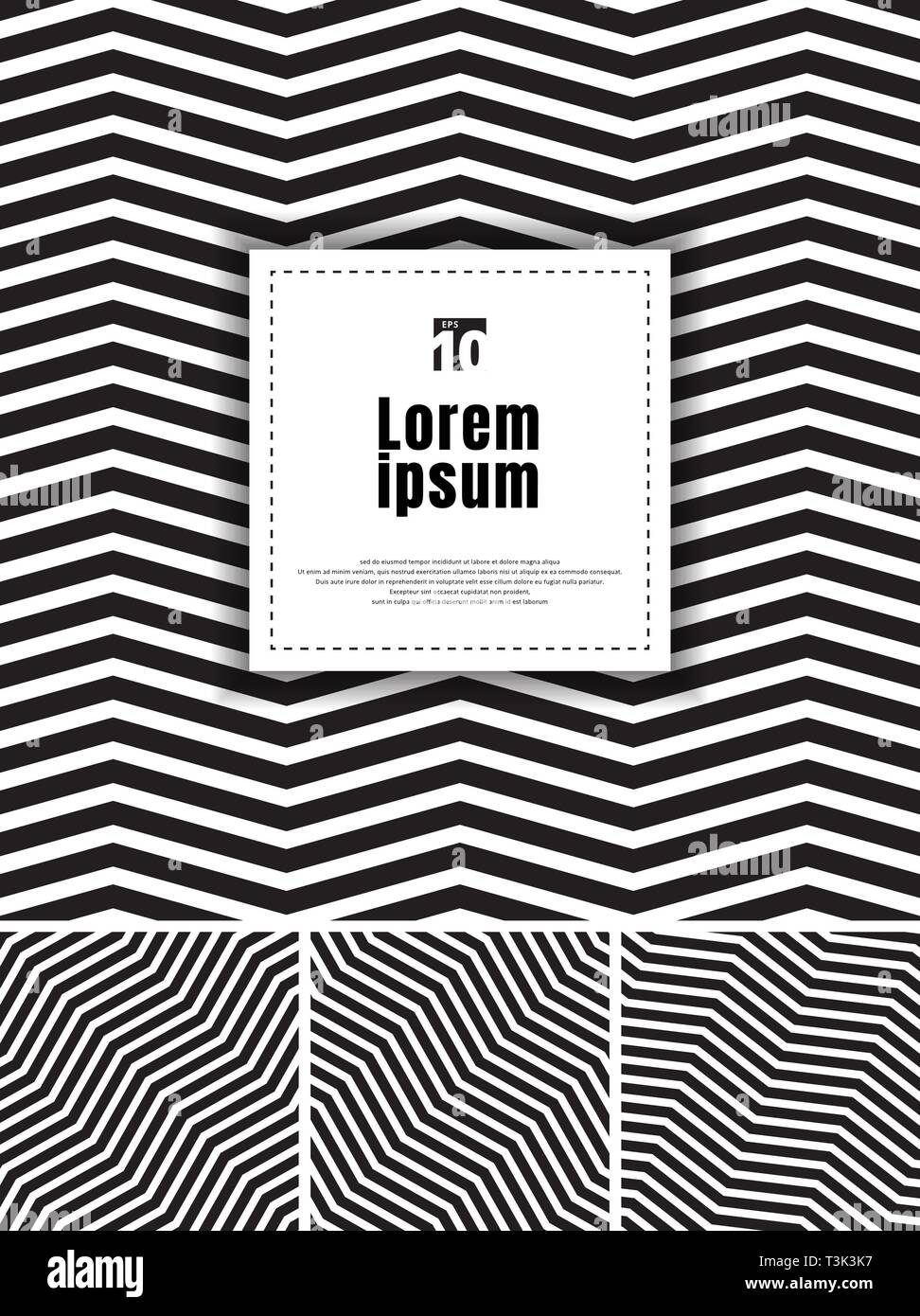 Set Of Abstract Black And White Zig Zag Line Pattern Background With Square Text Box Design