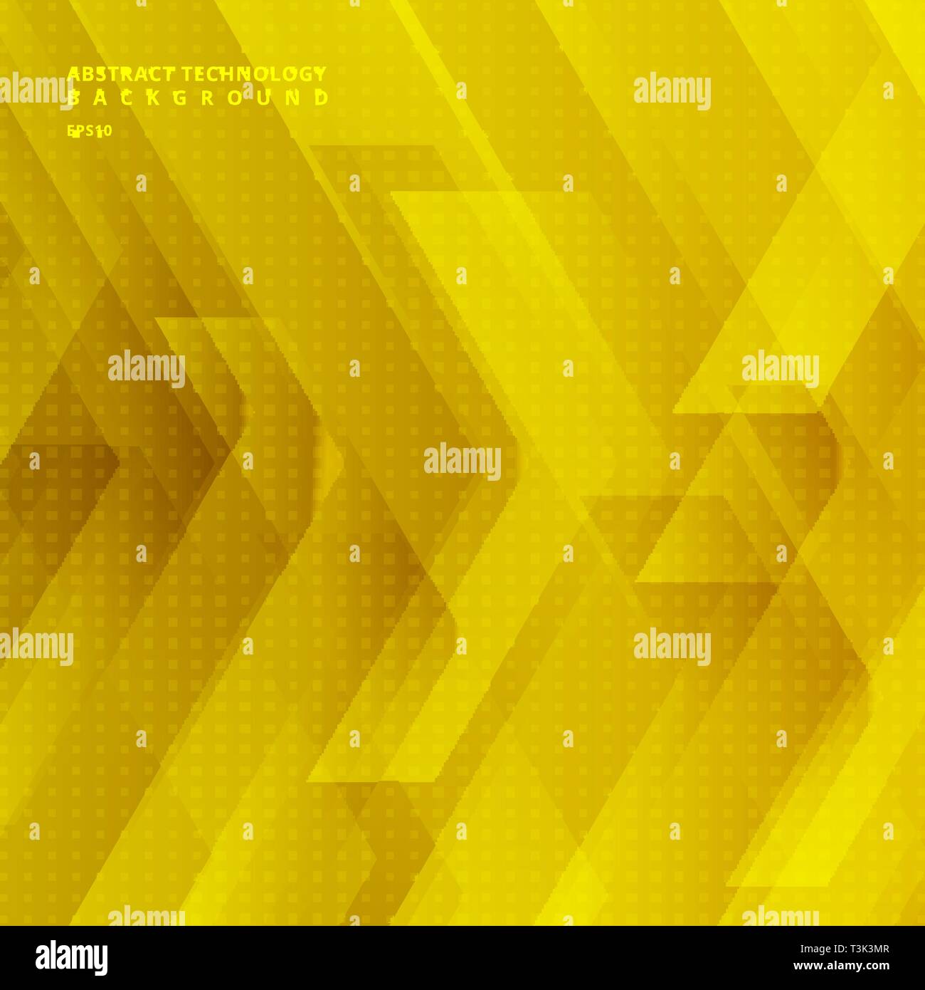 Abstract yellow tech diagonal geometric background with big arrows sign ...