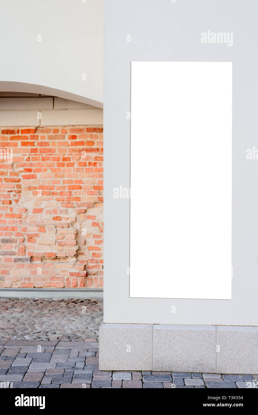 Mock up. Rectangular shape billboard or signboard on the wall of ...