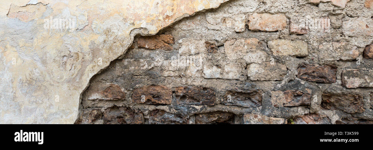 Old brick wall with peel stucco texture. Retro vintage worn wall ...