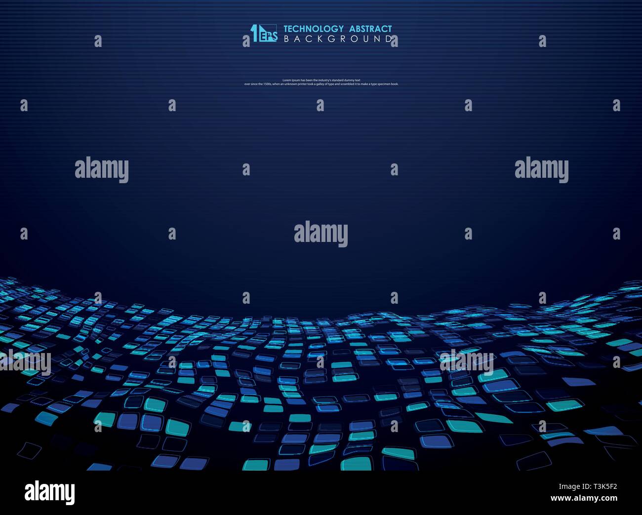 Abstract blue square flying pattern design of technology background ...