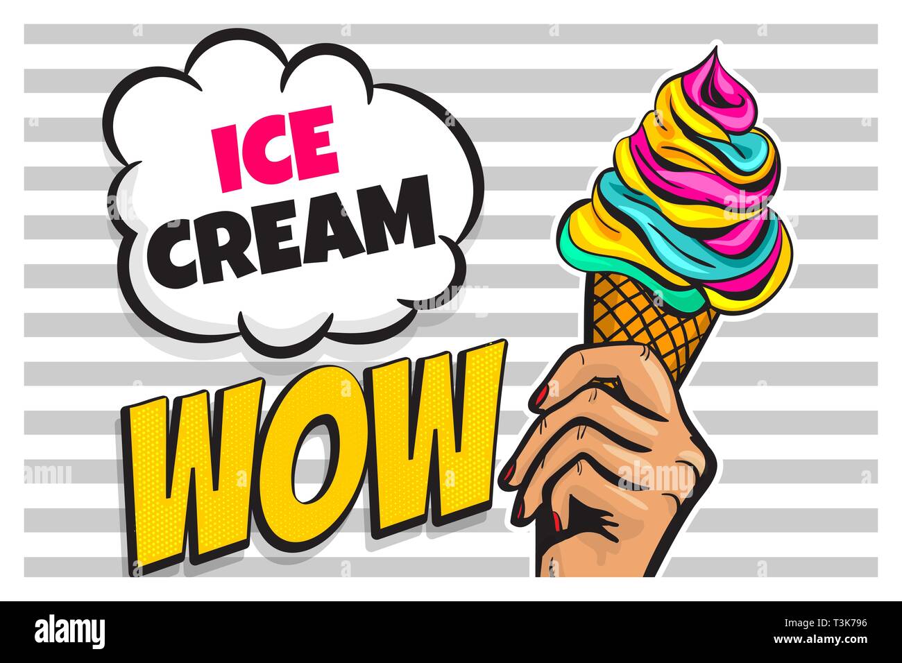 White woman hand hold cone ice cream pop art Stock Vector Image & Art ...