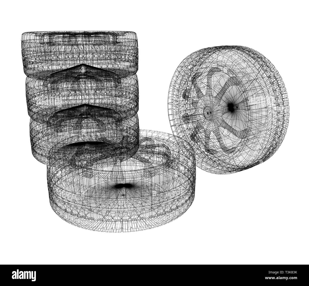 computer drawing of car wheel. Top view. 3d illustration Stock Photo ...