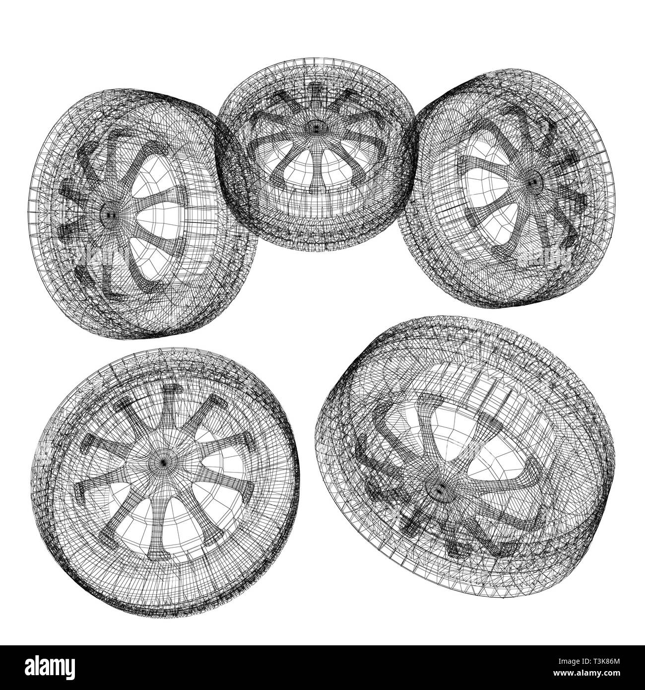 computer drawing of car wheel. Top view. 3d illustration Stock Photo ...
