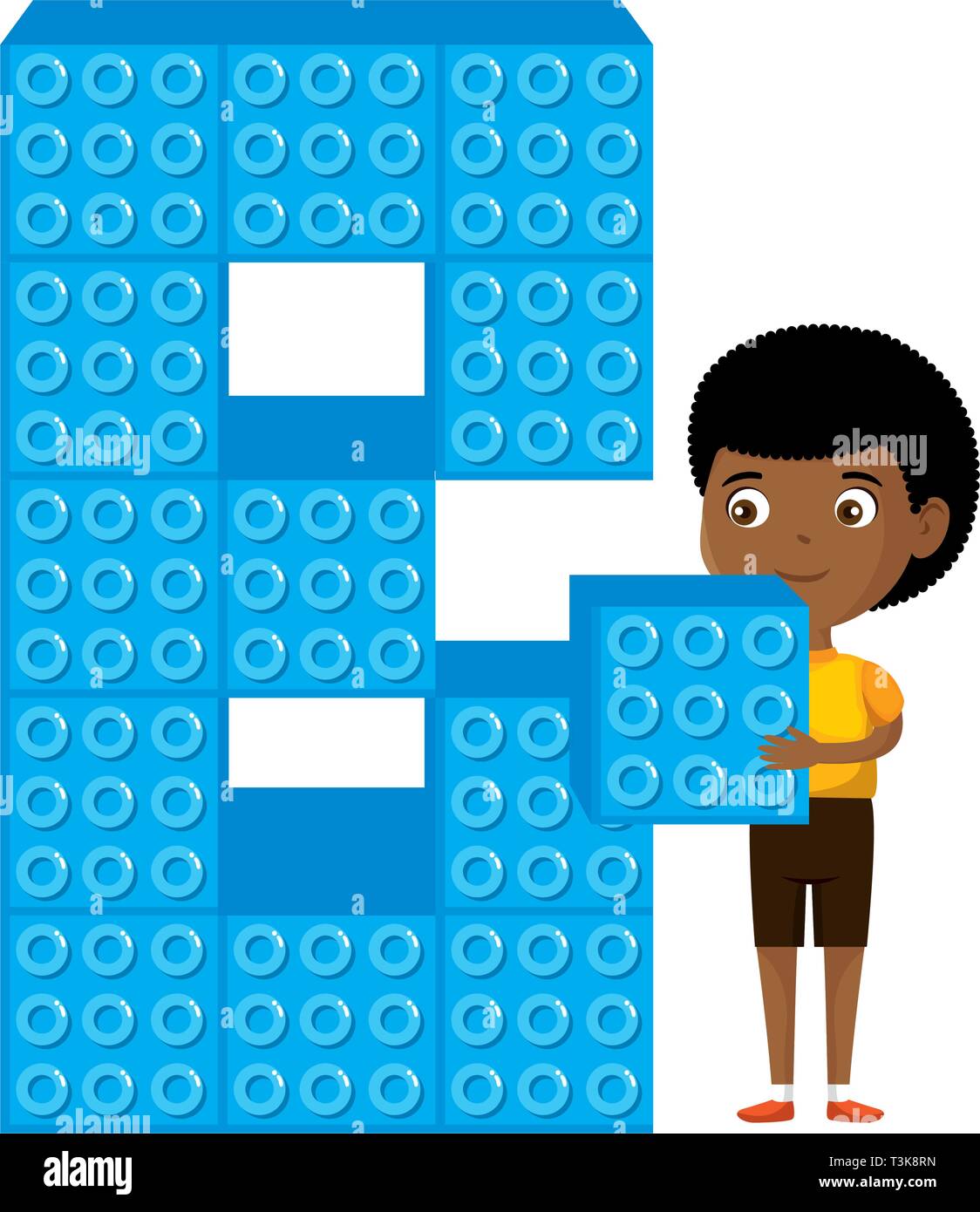 little black boy with number eight and toy pieces Stock Vector Image ...