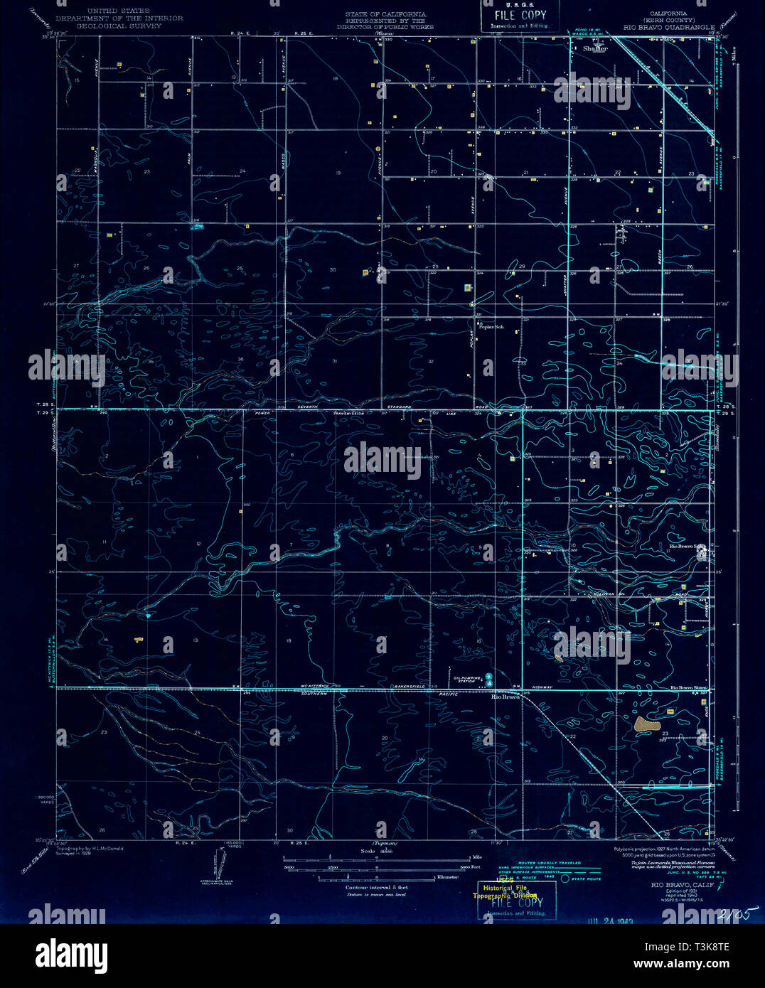 USGS TOPO Map California CA Rio Bravo 296462 1931 31680 Inverted ...