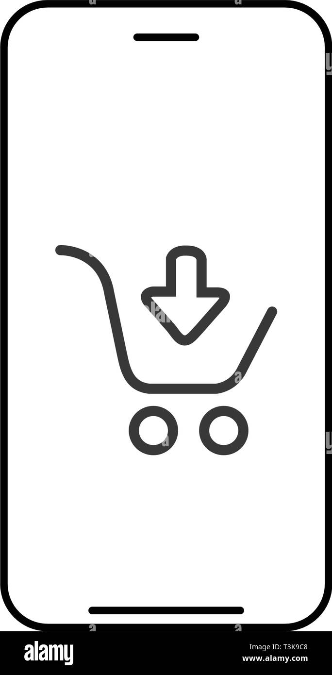 Smartphone shopping app linear icon. Thin line illustration. Smart ...