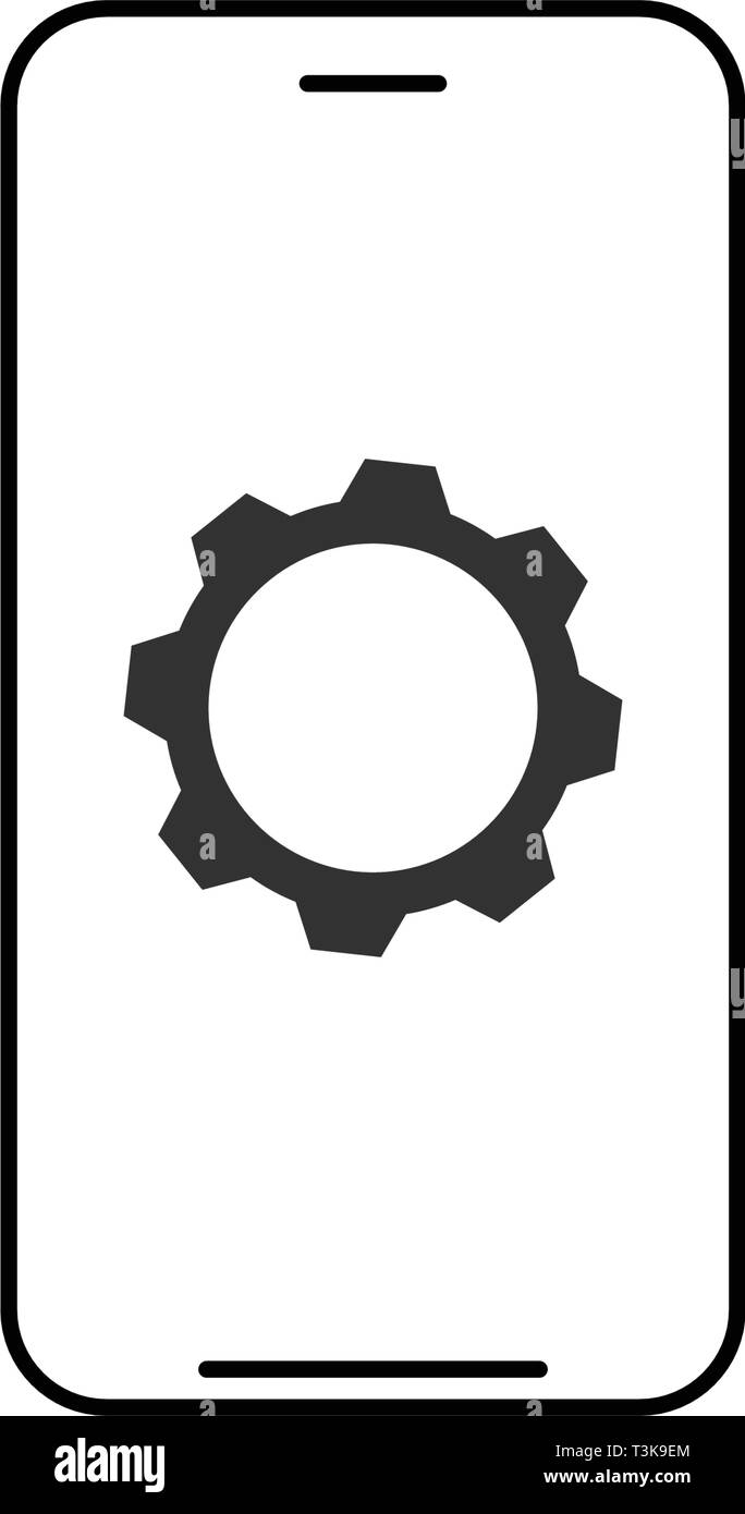 Mobile phone and gear, smartphone and cog. Modern signs, outline ...