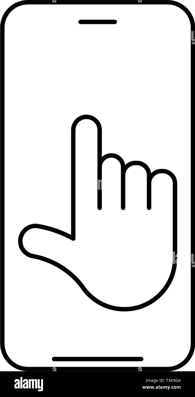 Vector linear phone and technology icon with hand tapping on screen ...