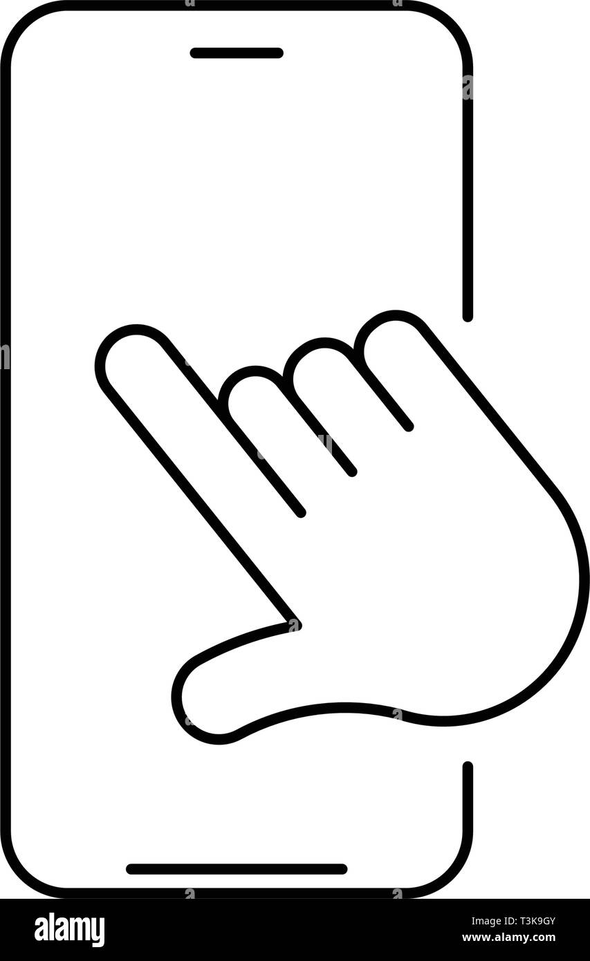 Vector linear phone and technology icon with hand tapping on screen ...