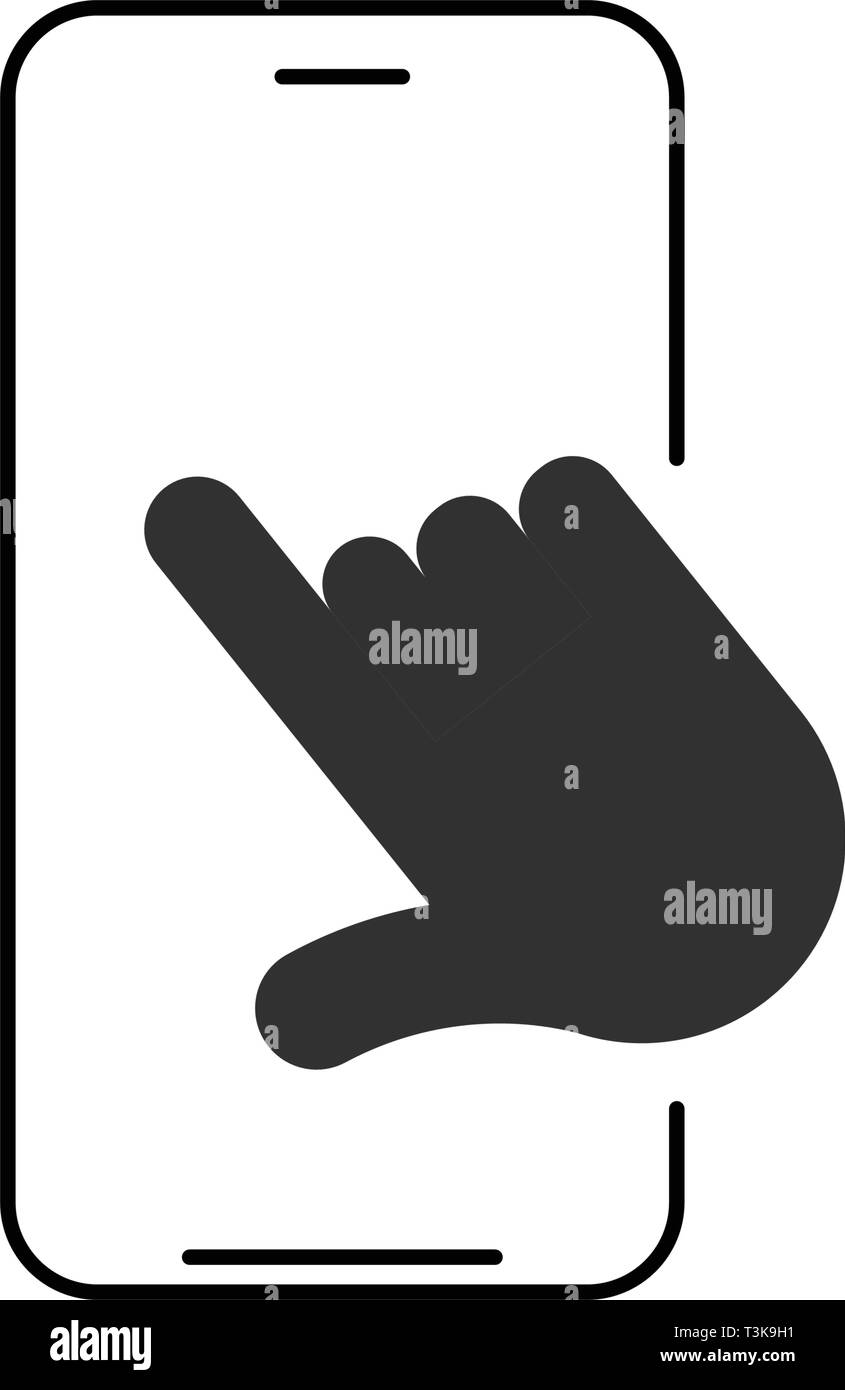 Vector linear phone and technology icon with hand tapping on screen ...