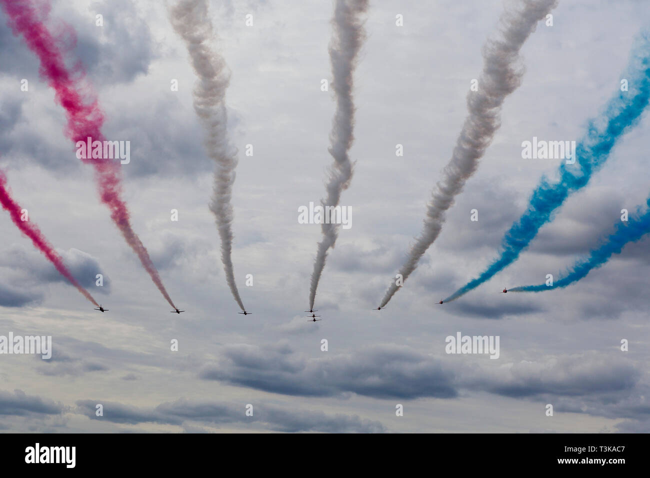 Red Arrows flying at Biggin Hill Airshow Stock Photo - Alamy