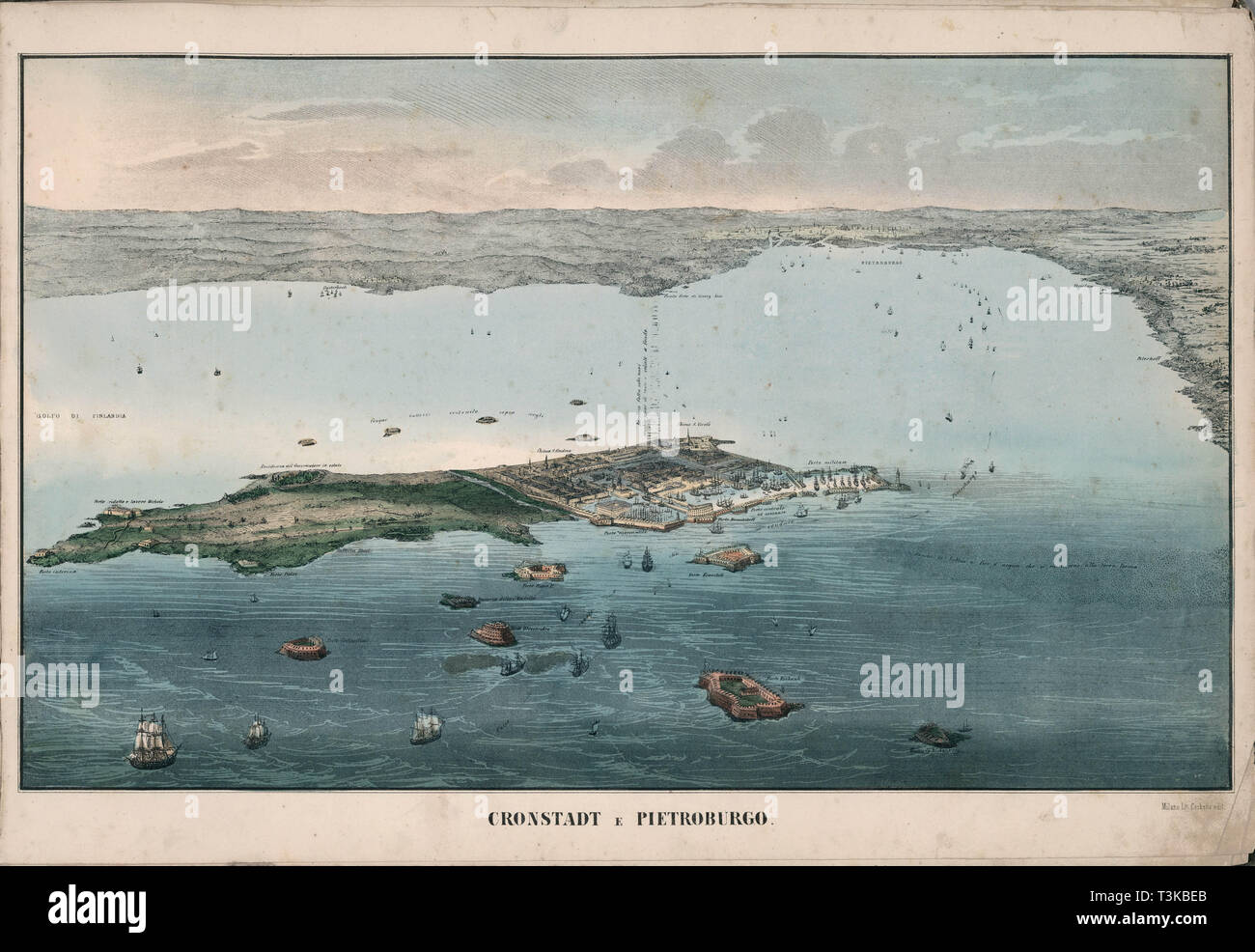 Panoramic view of Kronstadt, 1853. Creator: Civelli, Giuseppe (1816 ...