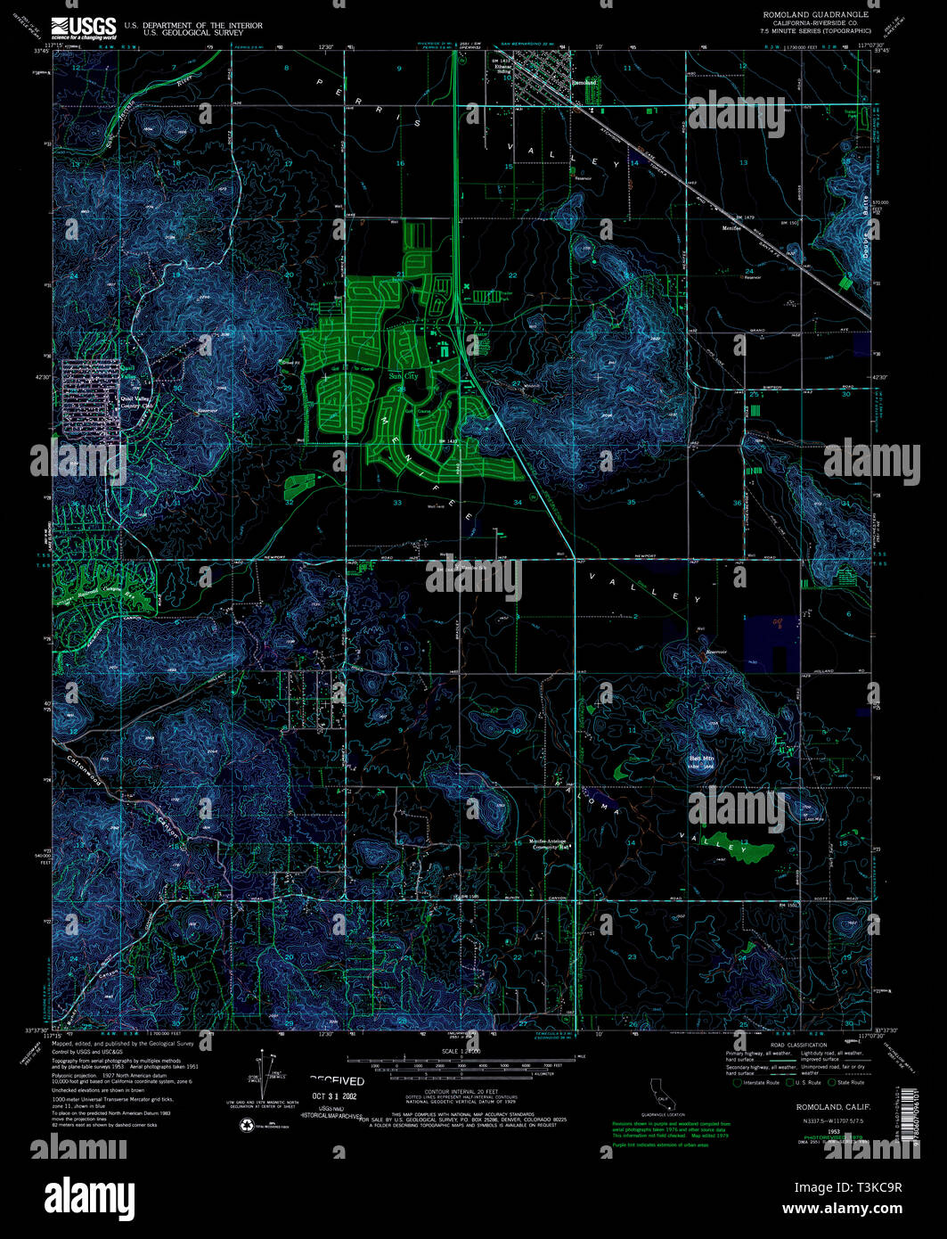 USGS TOPO Map California CA Romoland 294795 1953 24000 Inverted ...
