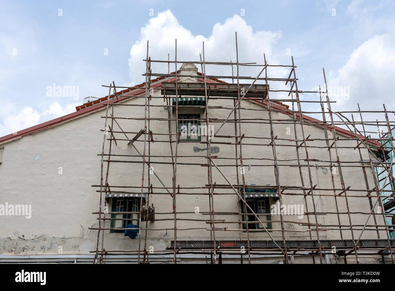 Wooden Scaffold On House Renovation Scaffolding On Building Wall And