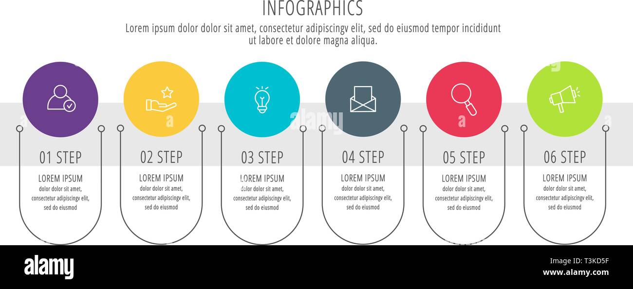 Modern vector flat illustration. Infographic circles template with six ...