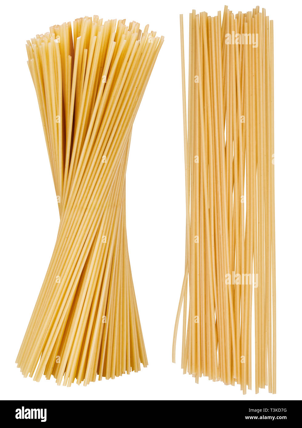 Spaghetti isolated on white background. Yellow sheaf raw long pasta ...