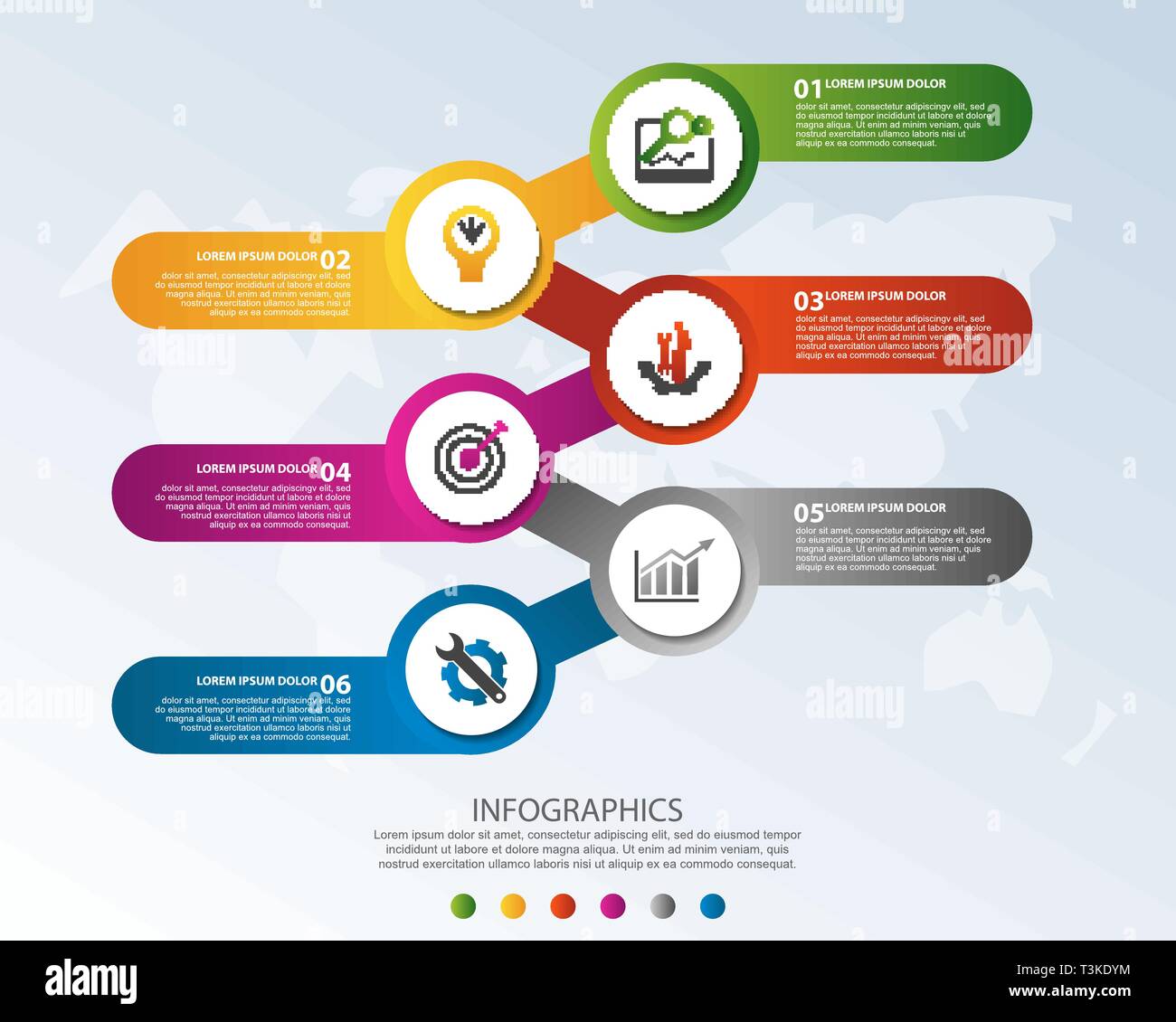 Modern 3D vector illustration. Circular infographic template with six ...