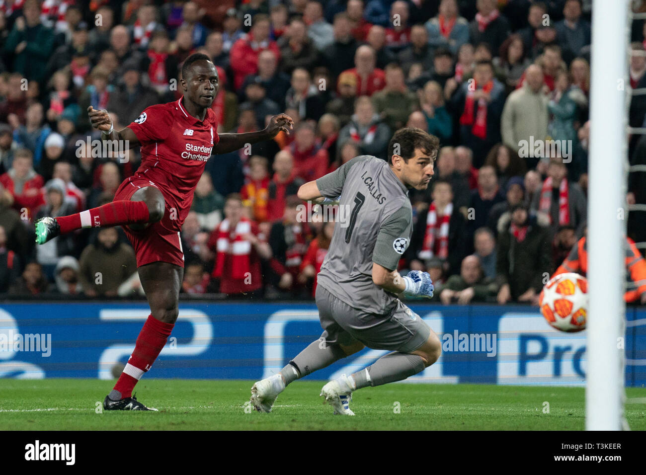 Liverpool's Sadio Mane has his goal disallowed 9th April 2019 , Anfield ...