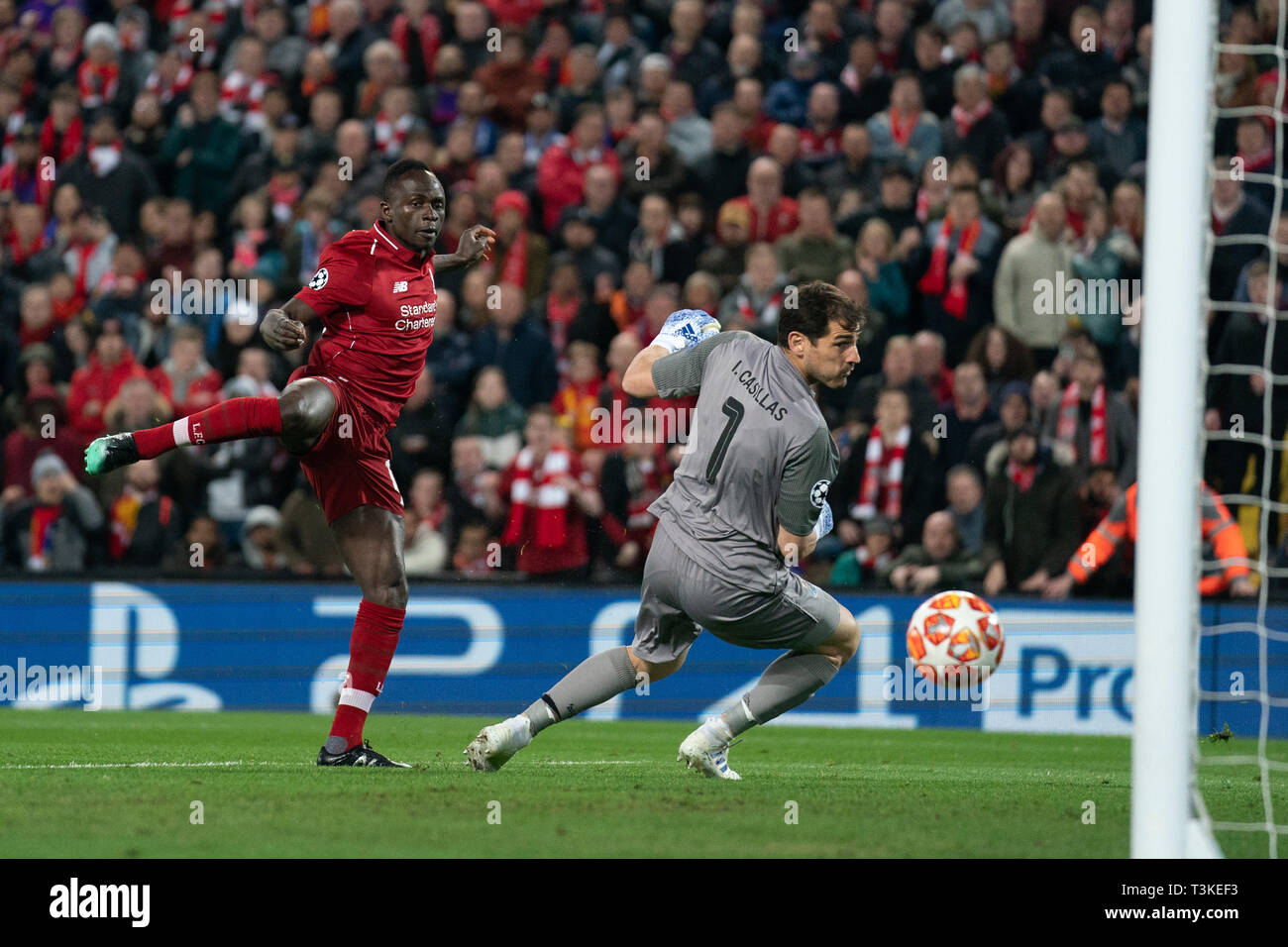 Liverpool's Sadio Mane has his goal disallowed 9th April 2019 , Anfield ...