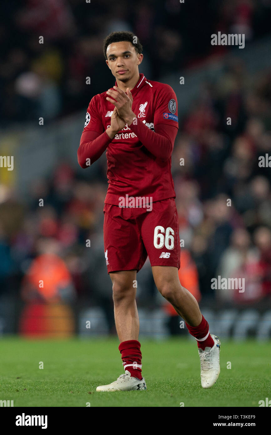 Liverpool's Trent Alexander-Arnold applaudes the fans at the end of the ...