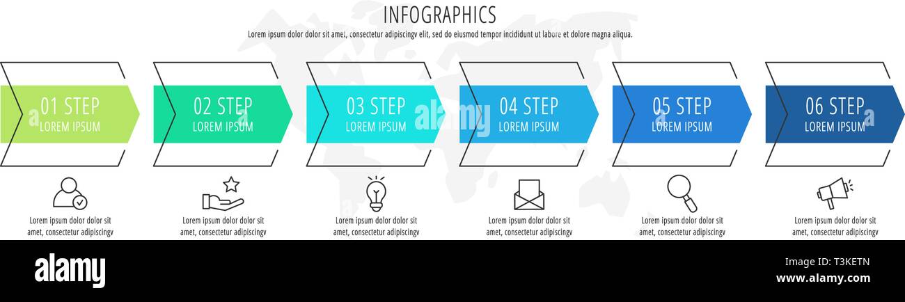 Modern vector flat illustration. Infographic arrows template with six ...