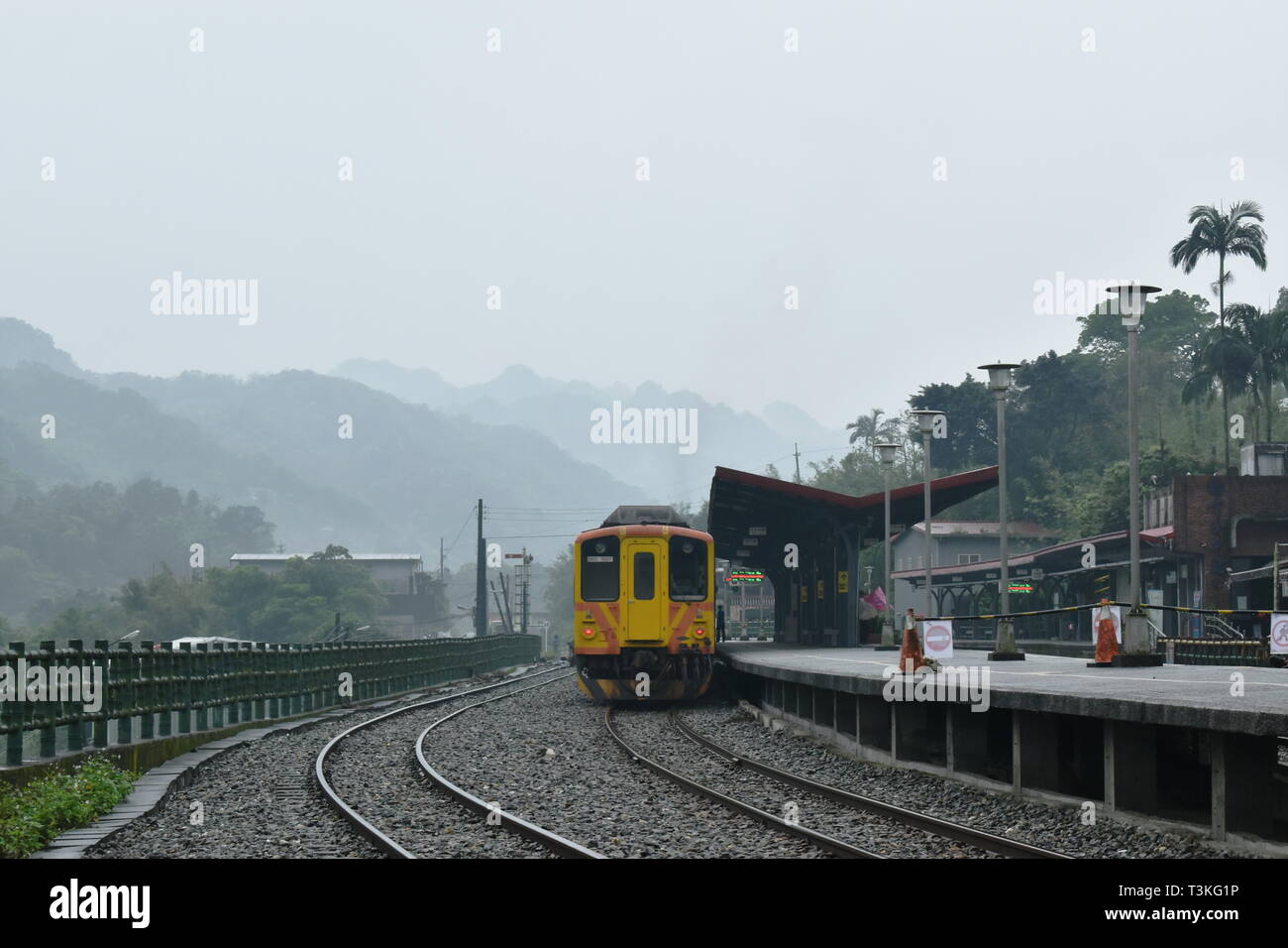 Shifen Taiwan March, 31 2019 : landscape of mountain and train parking ...