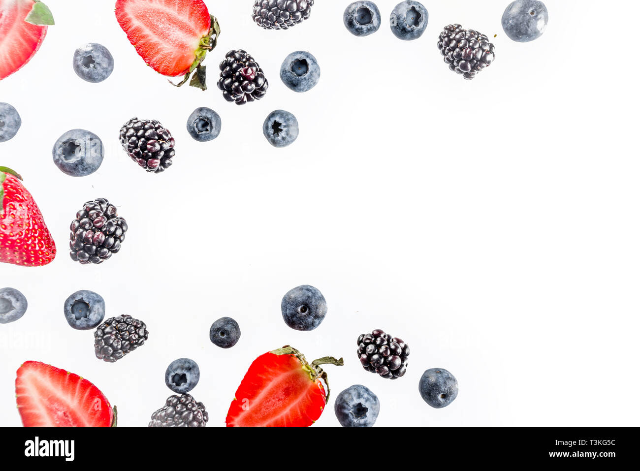 Fresh berries pattern - blueberries, strawberries, blackberries. On ...