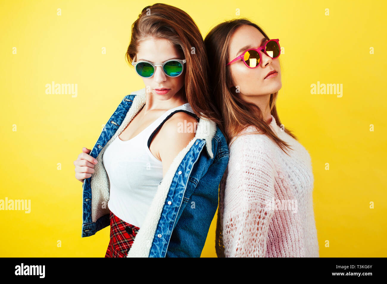 lifestyle people concept: two pretty young school teenage girls having ...