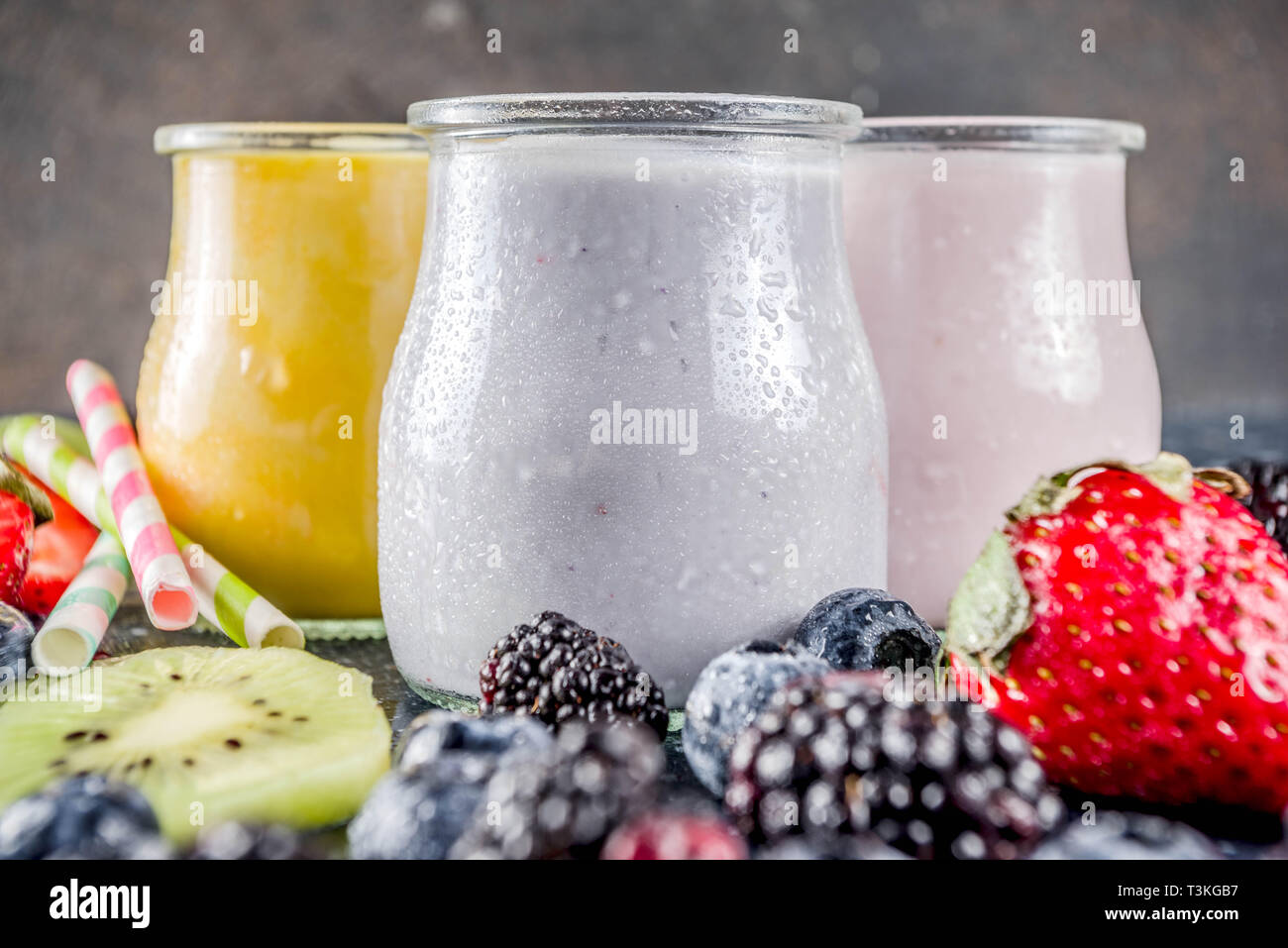 Summer fruits and berries smoothie drink. Vitamin diet snack beverage ...