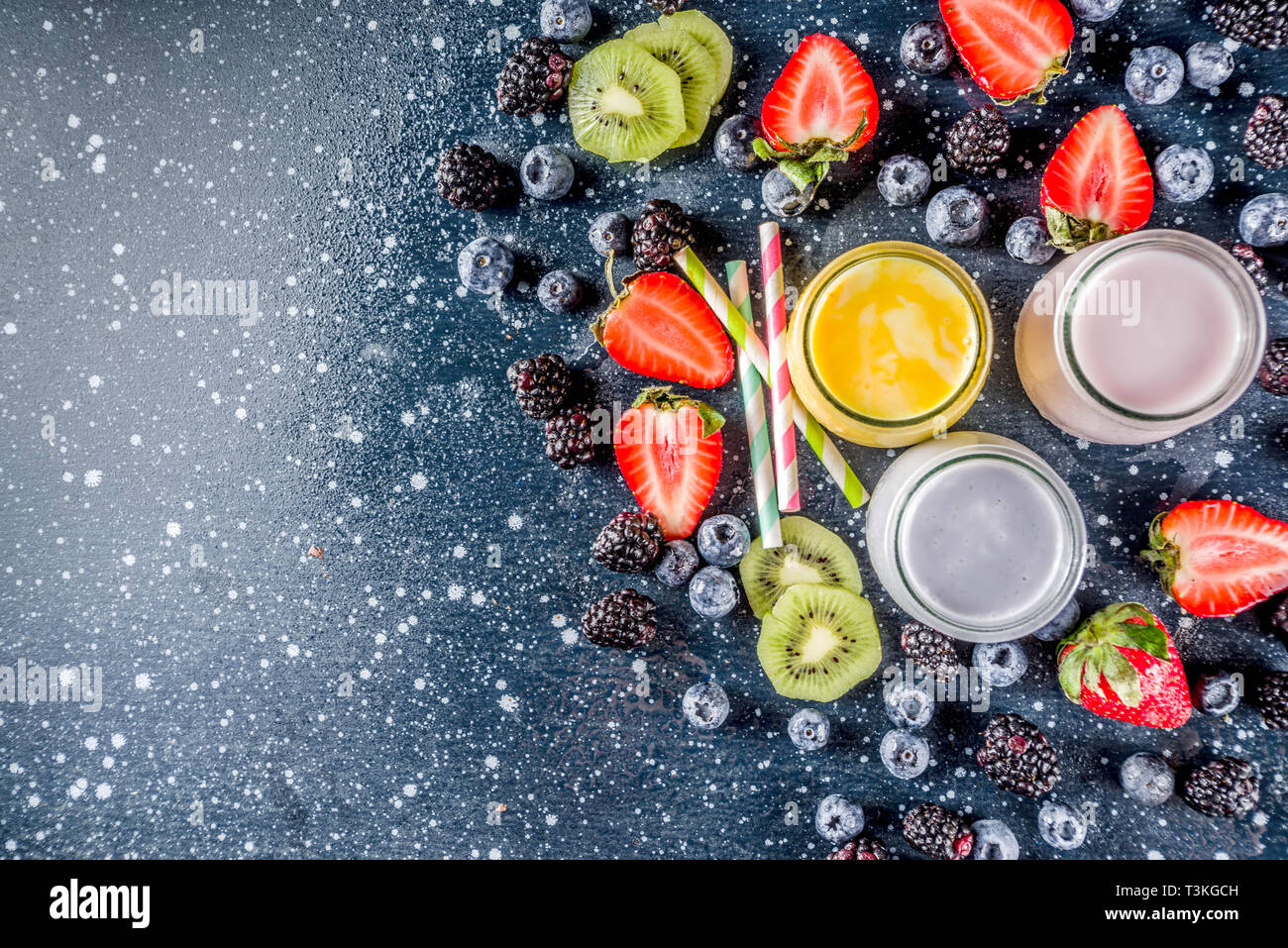 Summer fruits and berries smoothie drink. Vitamin diet snack beverage ...