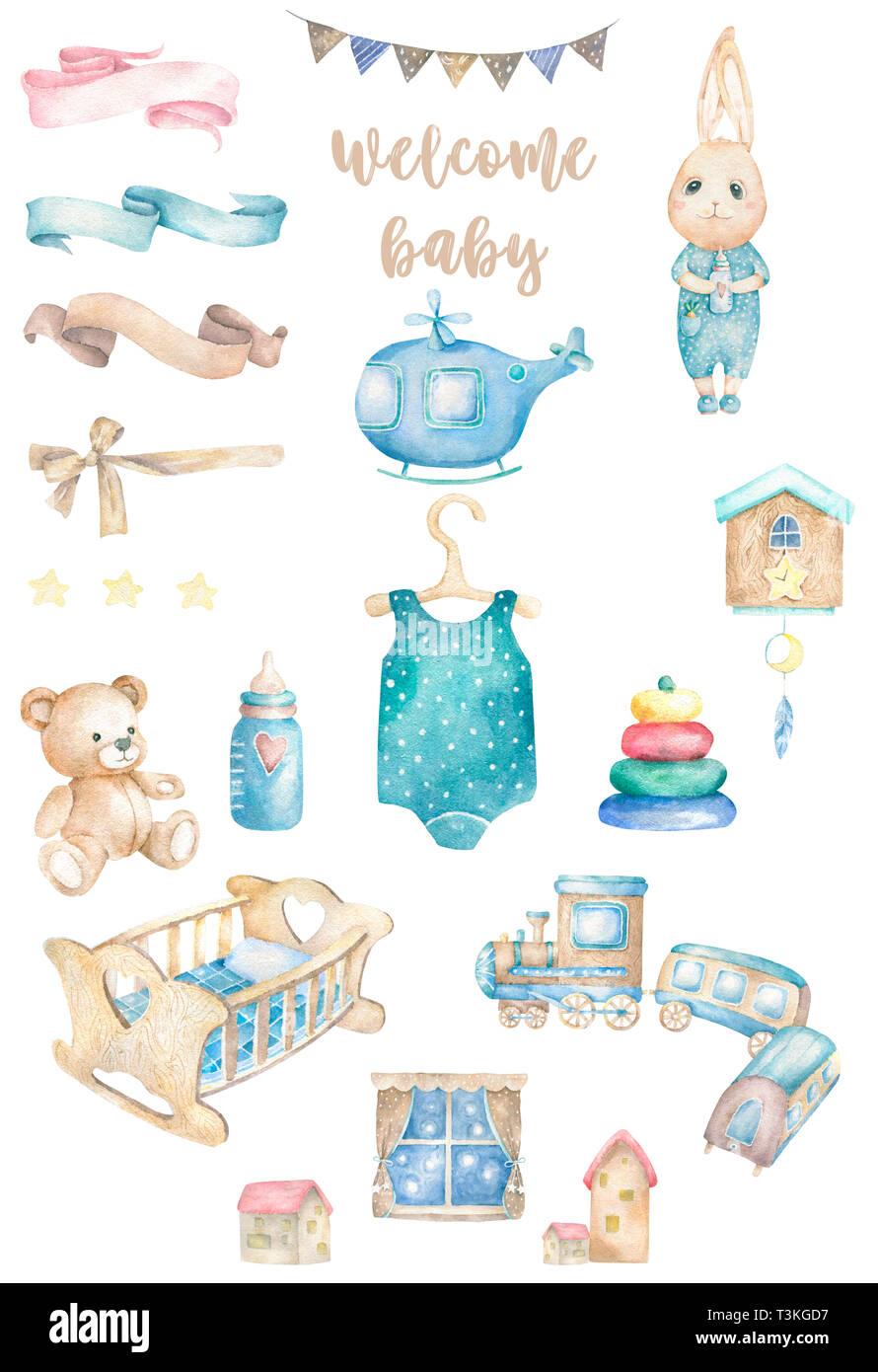 Cute happy birthday card with cartoon Bunny. Watercolor rabbit clip art ...