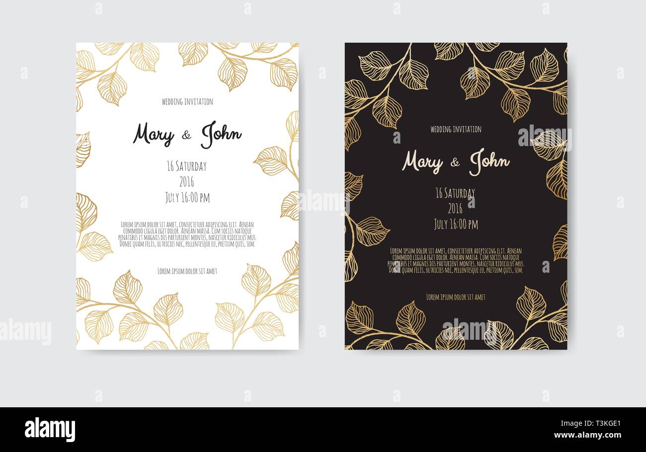 Vector invitation with gold floral elements. Luxury ornament template ...