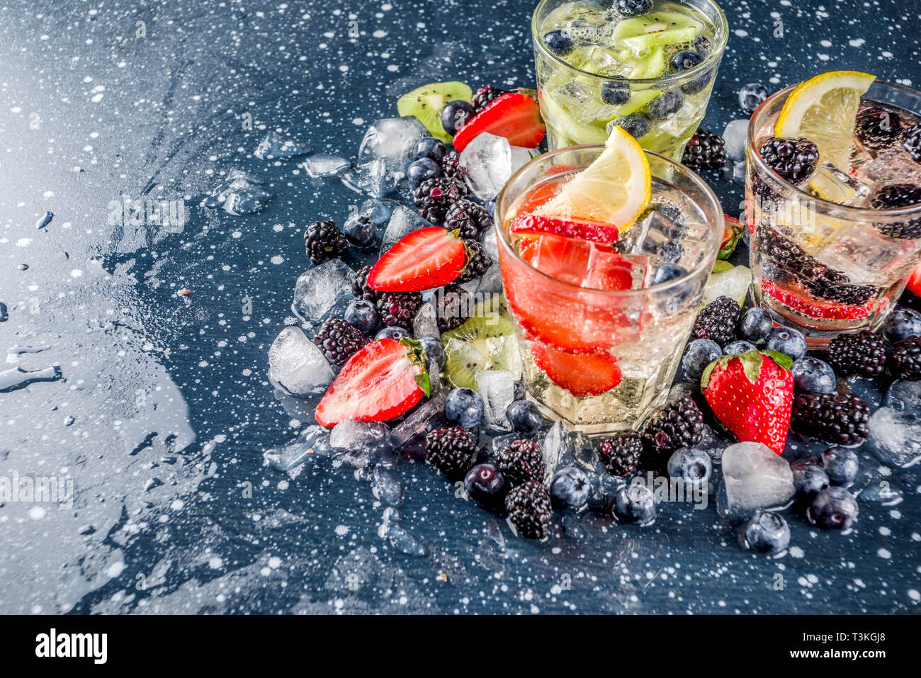 Summer fruits and berry cold cocktail, Lemonade, infused water with ...