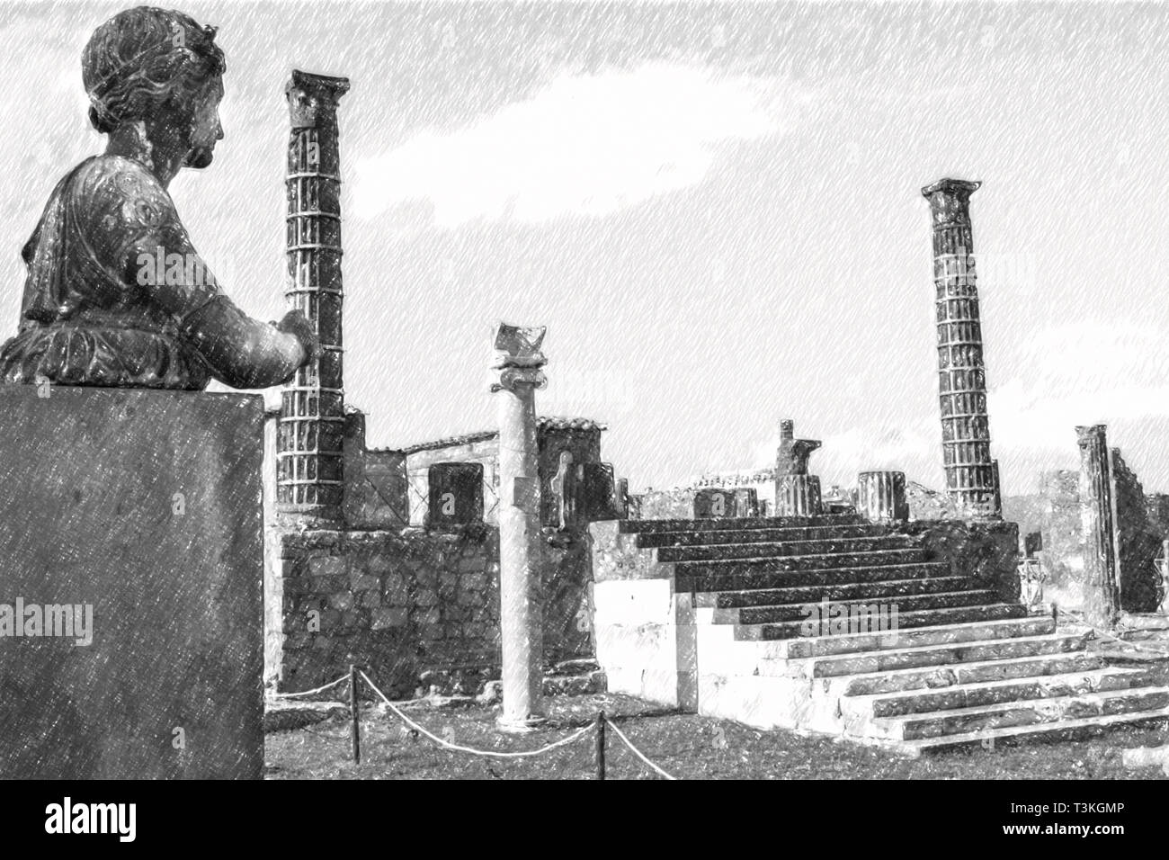 Pencil drawing of Pompeii, ancient roman statue of apollo Stock Photo ...