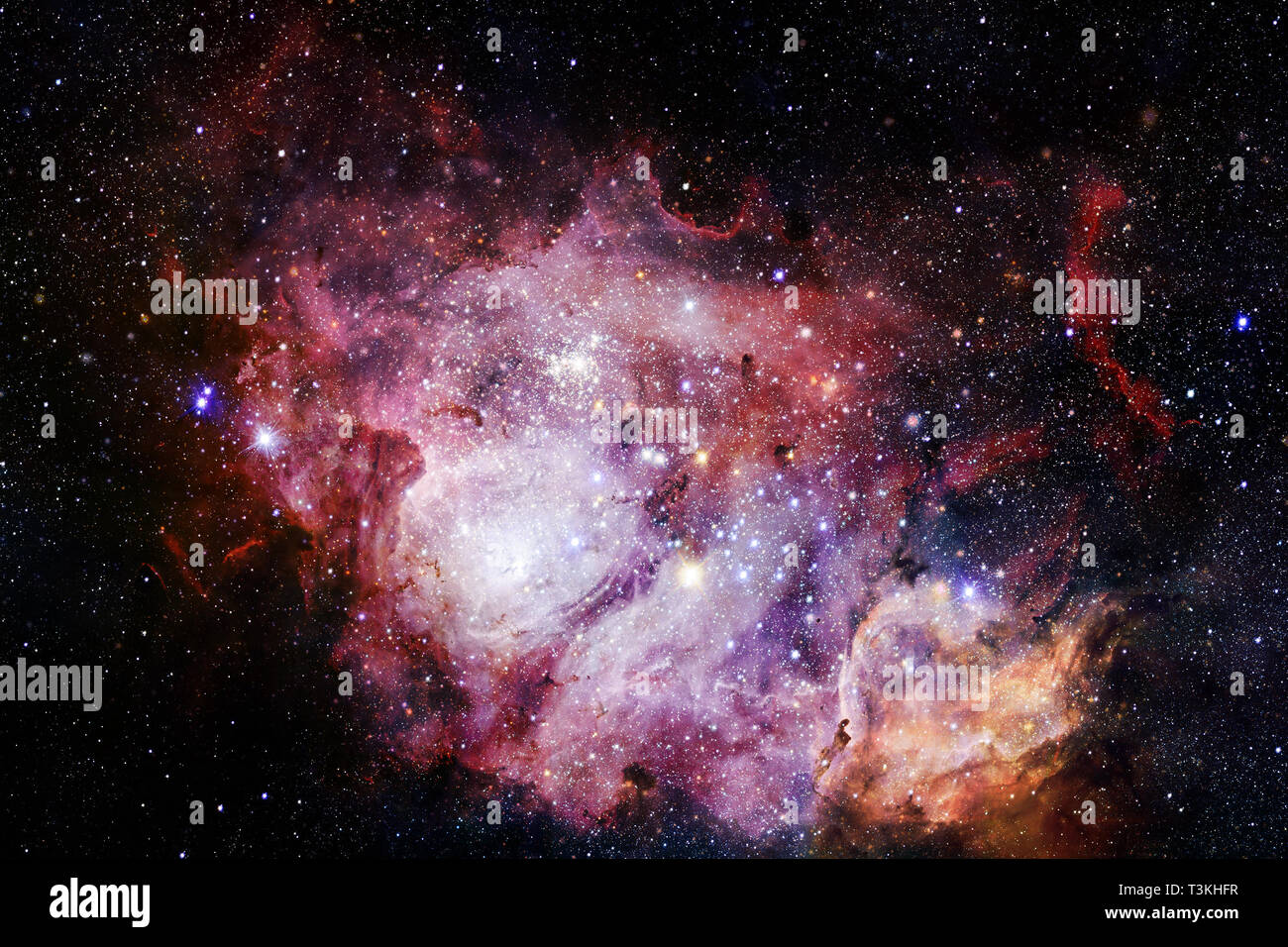 Universe scene with bright stars and galaxies in deep space showing the ...