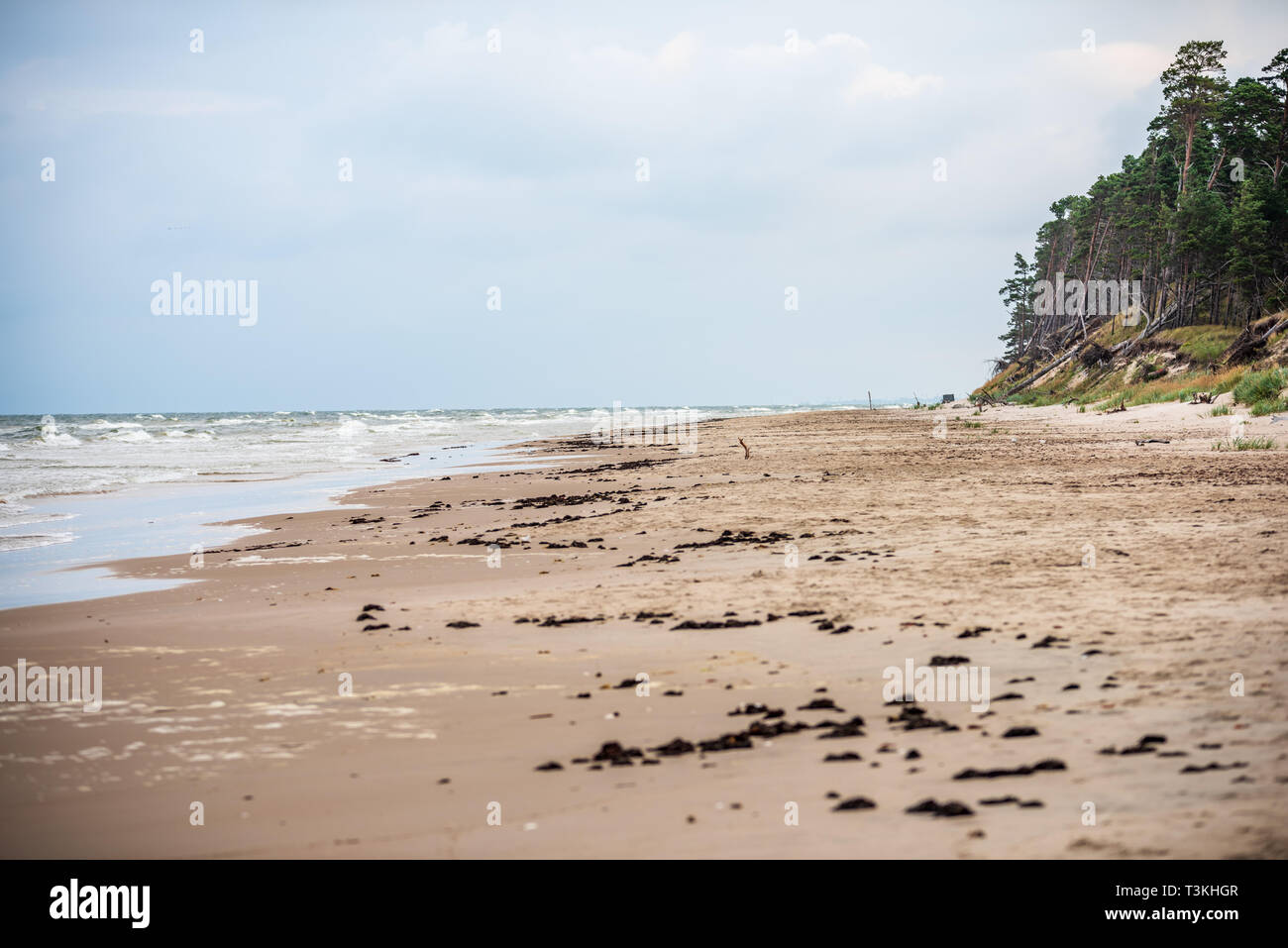 empty sea beach before storm with dramatic clouds and shadows from ...