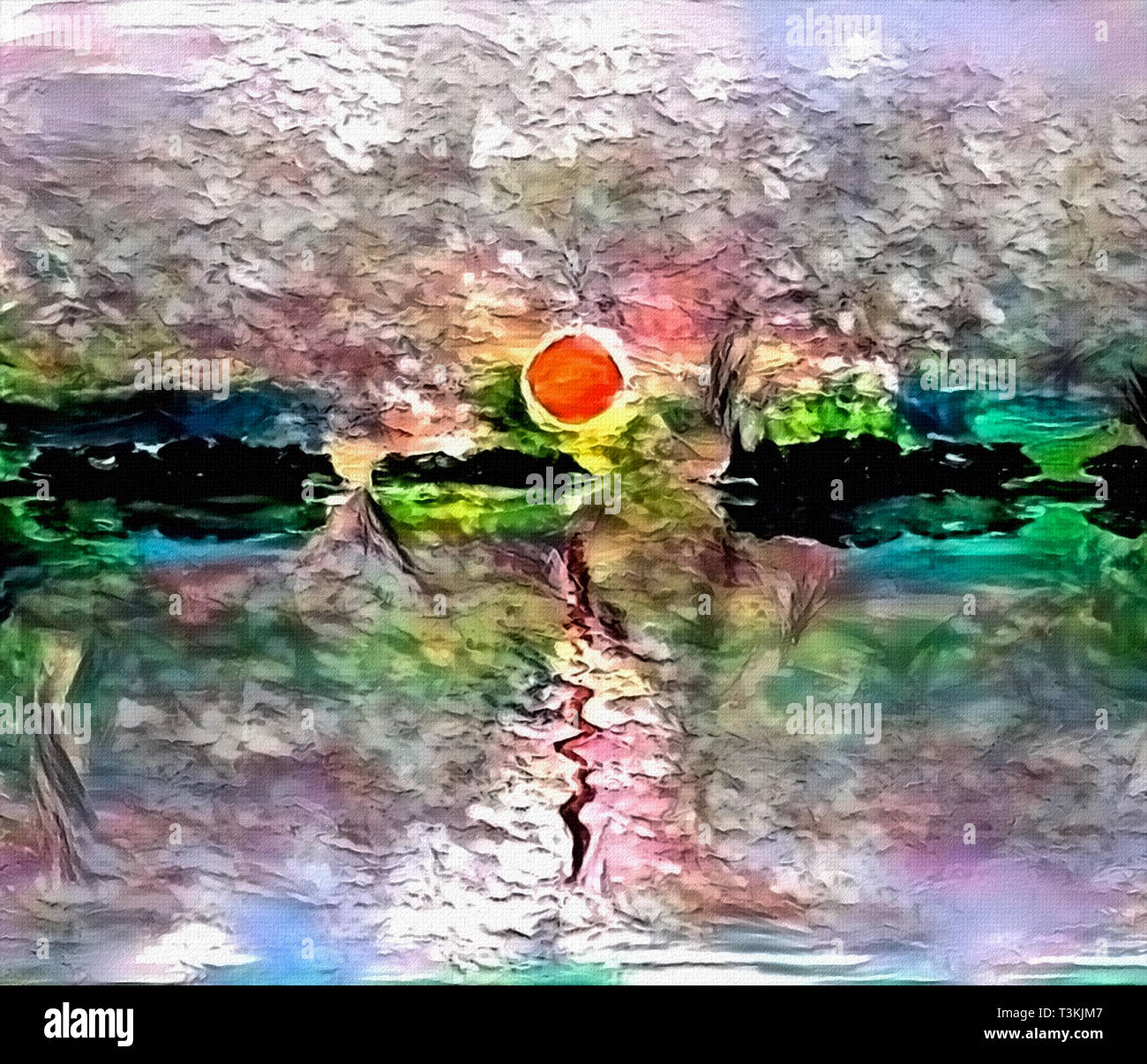 Abstract oil painting. Red sunset Stock Photo - Alamy