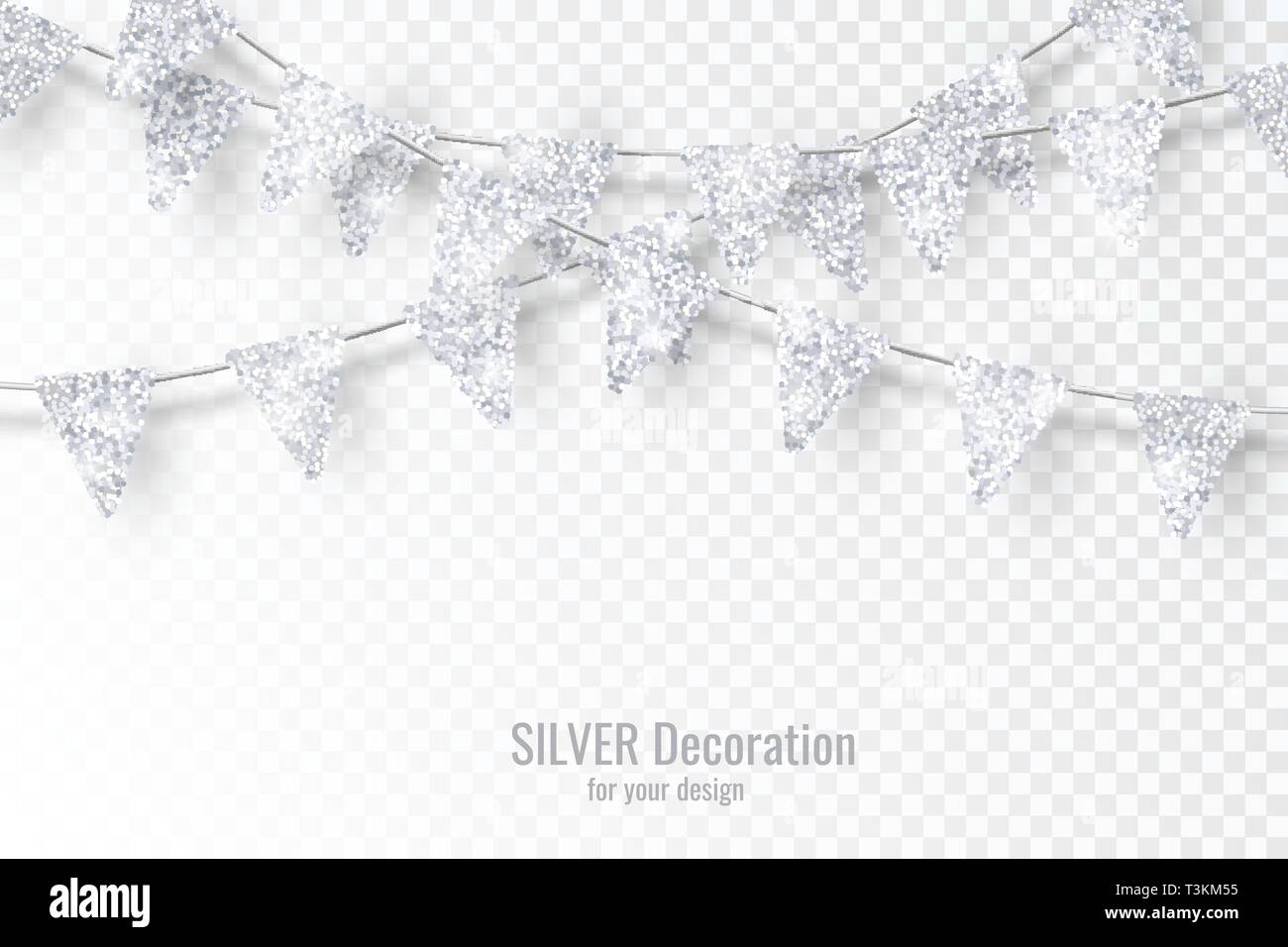 Glitter Silver Party Flags Decoration with Confetti Stock Vector Image ...